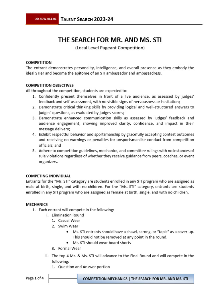 Mr. and Ms. STI Competition Guide | PDF