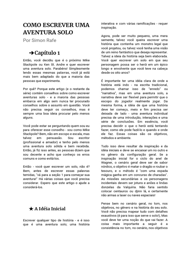 Como Escrever Uma Aventura Solo - Simon Rafe | PDF | Ficção Geral