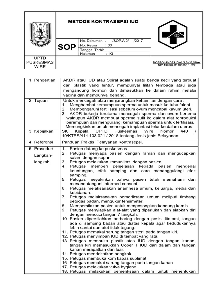SOP METODE KONTRASEPSI IUD Ok | PDF