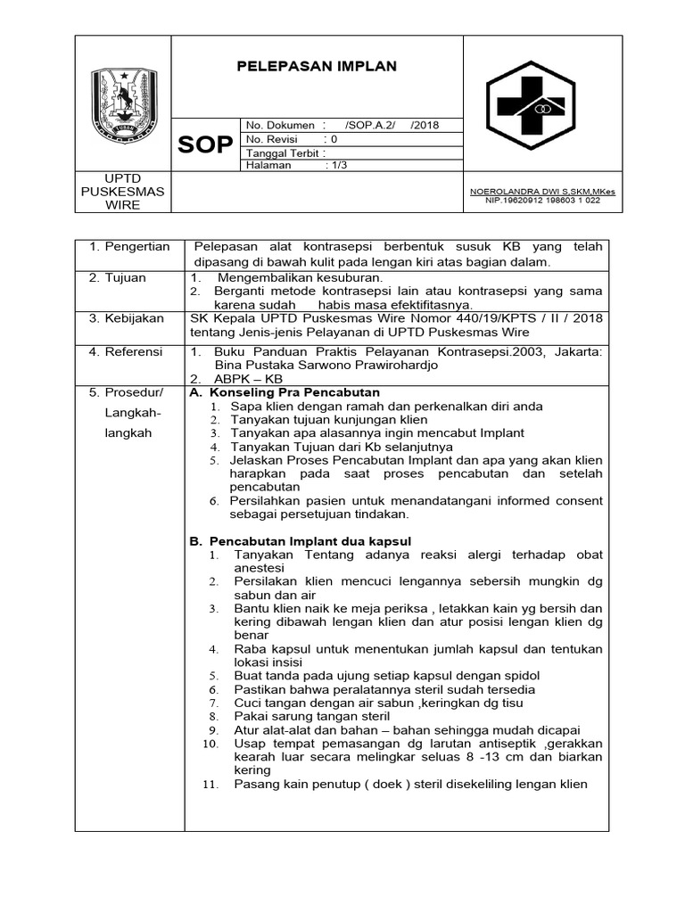 SOP PELEPASAN IMPLAN Ok | PDF