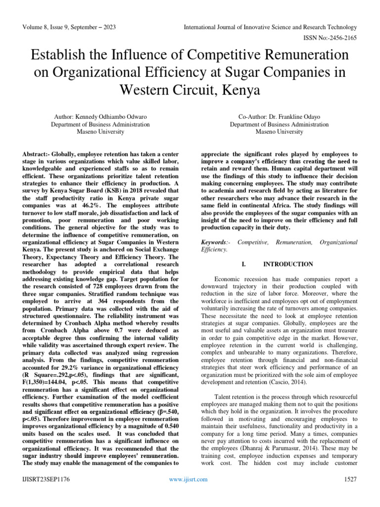 Establish The Influence of Competitive Remuneration On Organizational ...