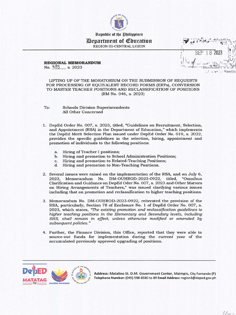 RM NO. 485S.2023 LIFTING UP OF THE MORATORIUM ON THE SUBMISSION OF REQUESTS FOR PROCESSING OF ...