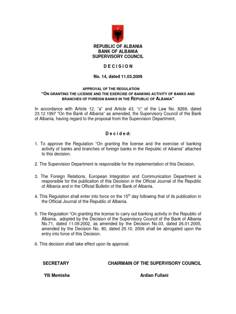 Regulation No 14 On Granting The License and The Exercise of Banking ...