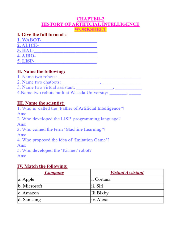AI Chapter-2 WORKSHEET | PDF