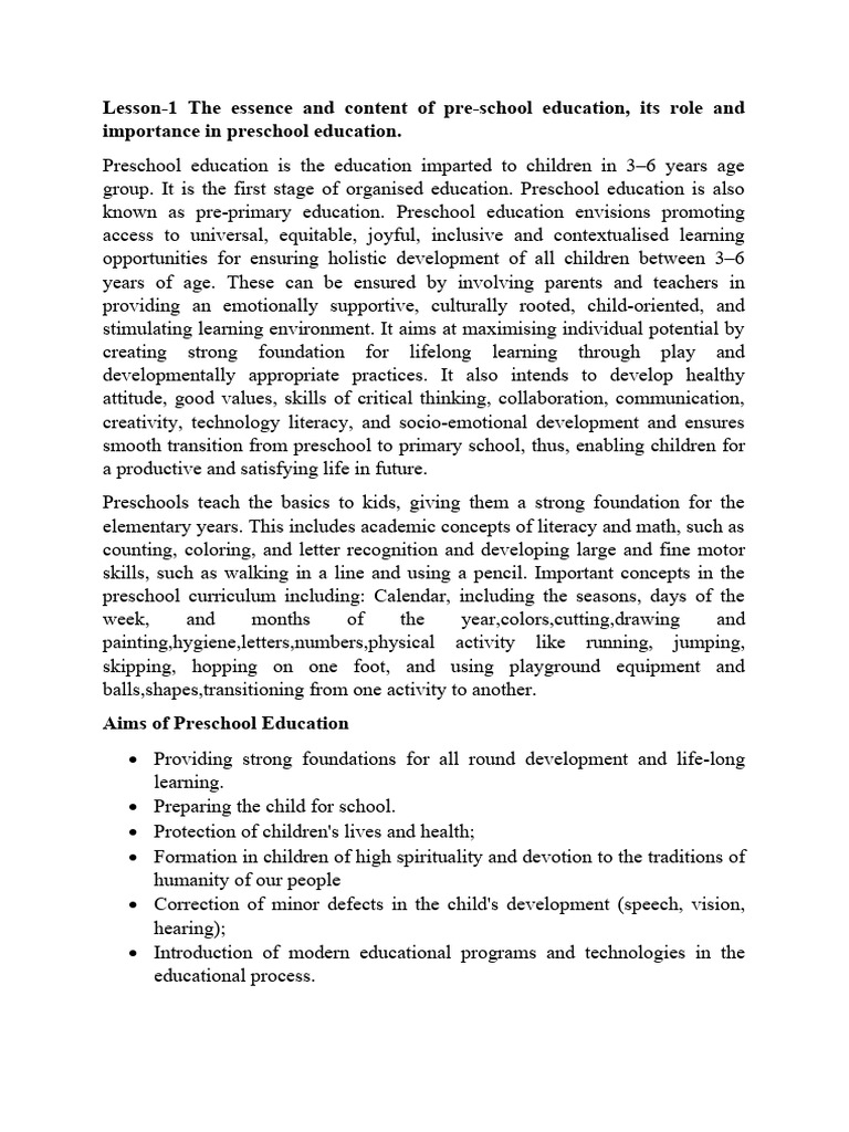 Lesson1 Preschool Training | PDF