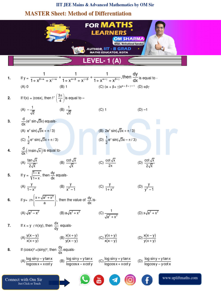 Master Sheet Method of Differentiation by Om Sir | PDF | Derivative ...