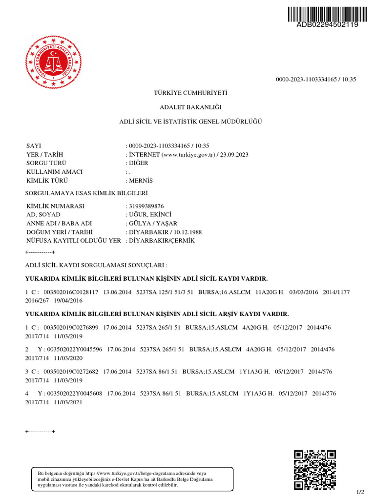 Adli Sicil Kaydi | PDF