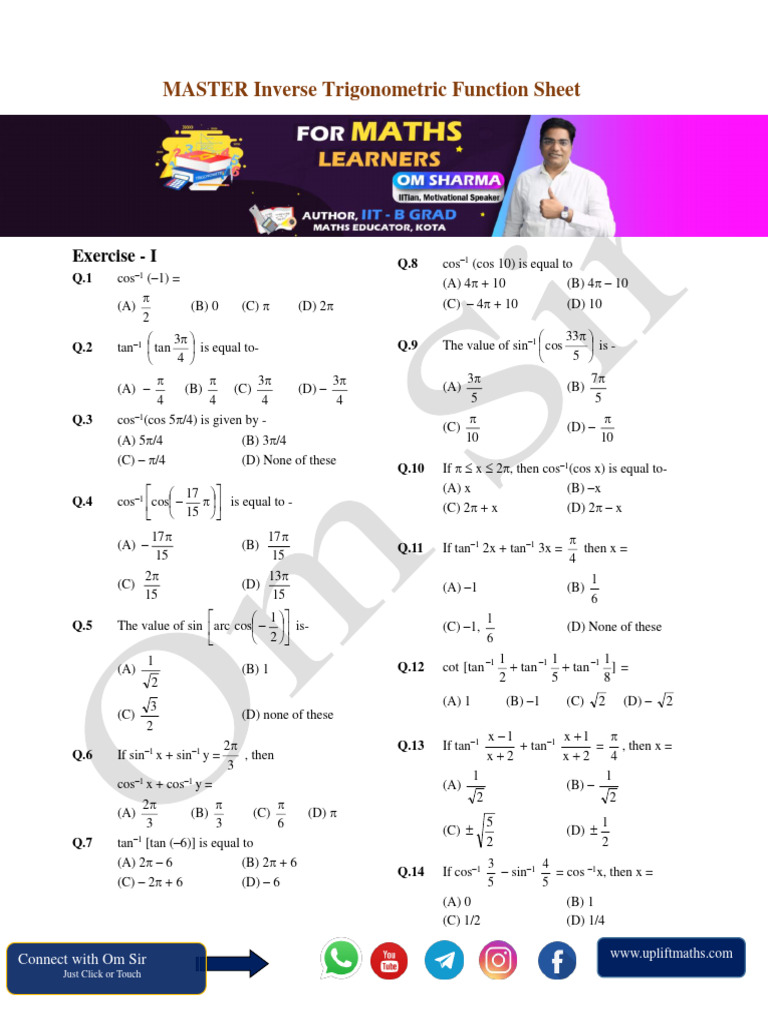 Master Sheet Inverse Trigonometric Functionby OMSir | PDF