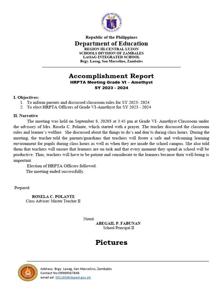ACR - 1st HRPTA Meeting 2023-2024 | Download Free PDF | Teachers ...