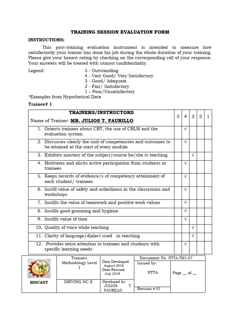 Training Session Evaluation Form | PDF | Evaluation | Methodology