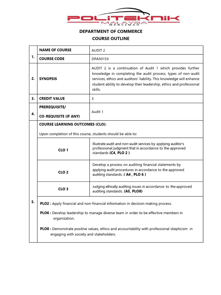 Course Outline - Audit 2 | PDF | Audit | Auditor's Report