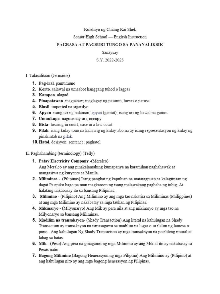 Pagsusuri Sa Miliminas | PDF