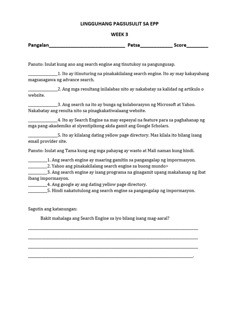 Lingguhang Pagsusulit Sa Epp | PDF