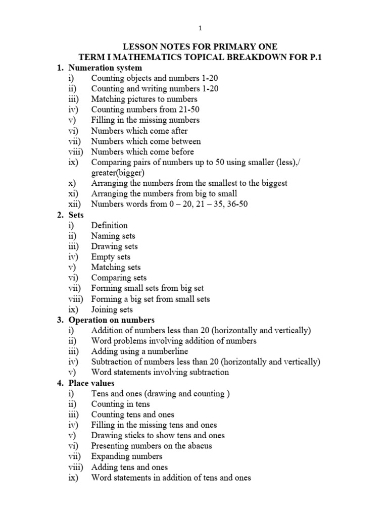 p.1 Primary One Math Notes Teacher.ac | PDF | Shilling | Weight