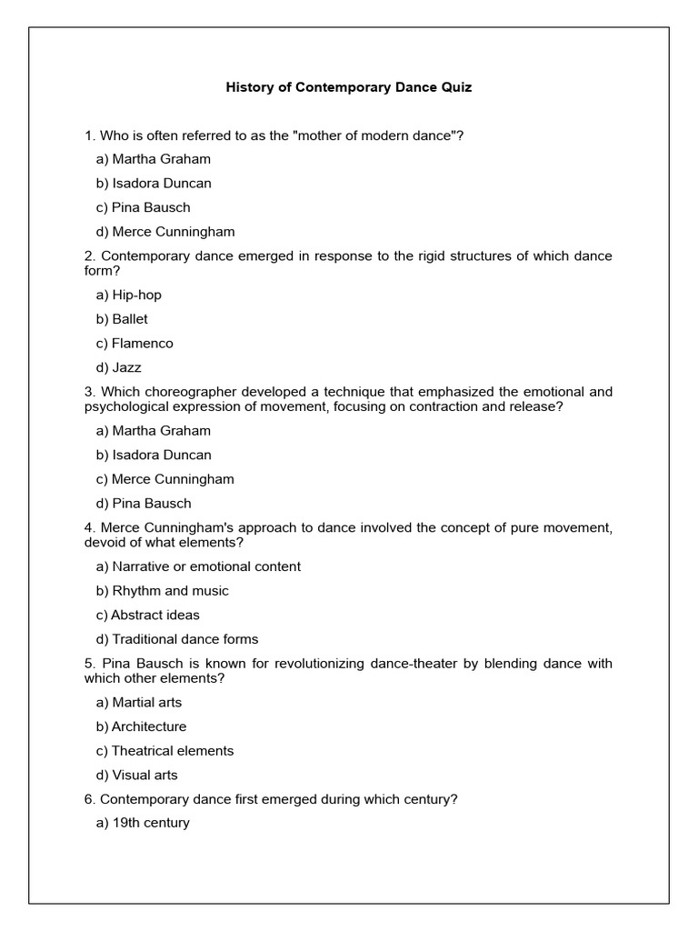 History of Contemporary Dance Quiz - Eng | PDF