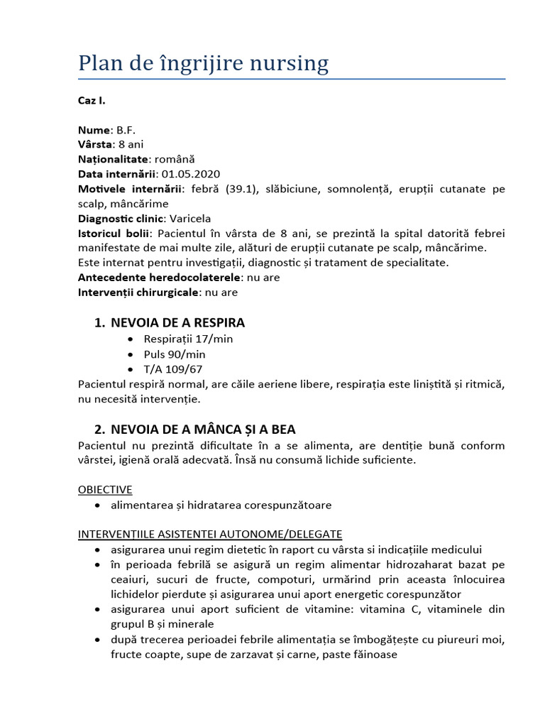 Plan de Îngrijire Nursing Varicela | PDF