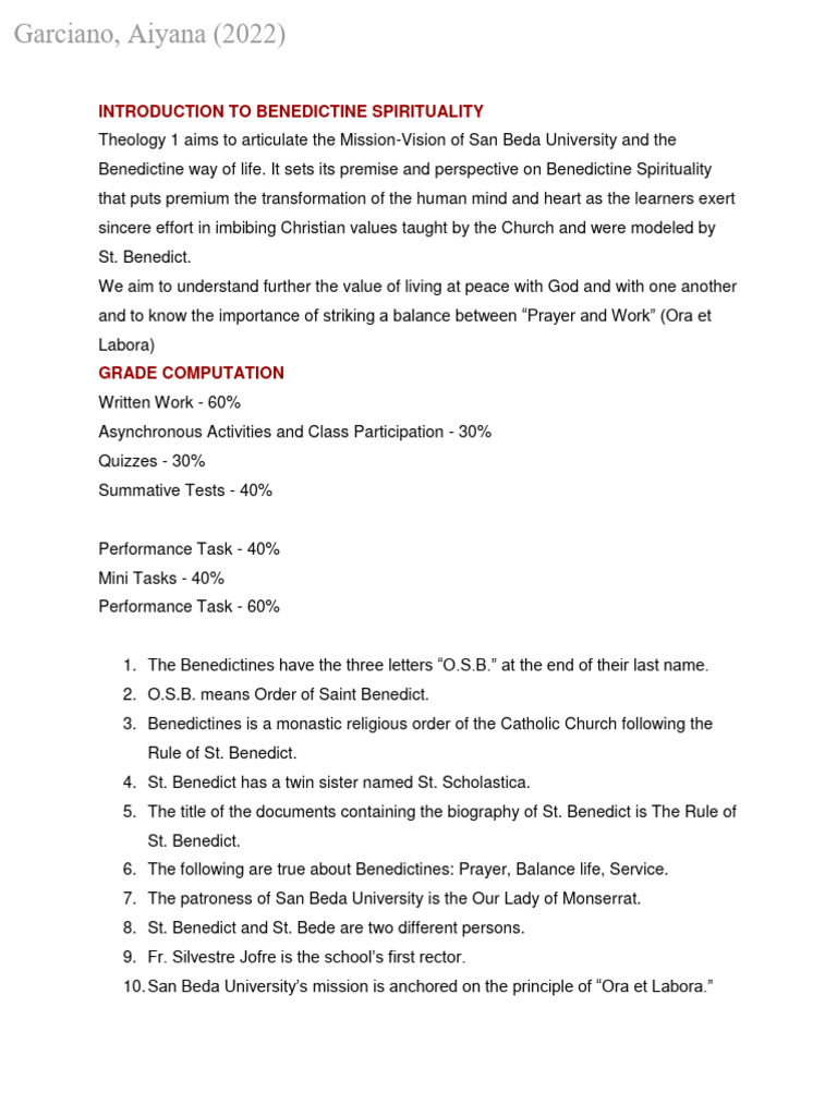 Benedictine Values at San Beda University | PDF | Christian Monasticism ...