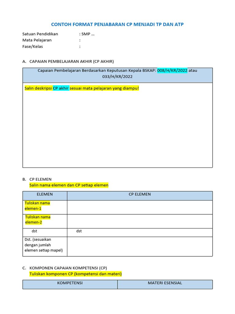Format Penjabaran CP Menjadi TP Dan ATP | PDF