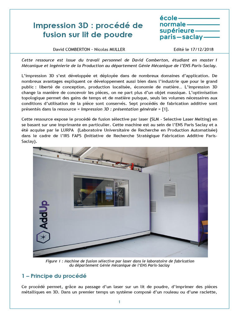 Impression 3d Procede de Fusion Sur Lit de Poudre Ensps - 0 | PDF Impression 3d Procede de Fusion Sur Lit de Poudre Ensps - 0 | PDF