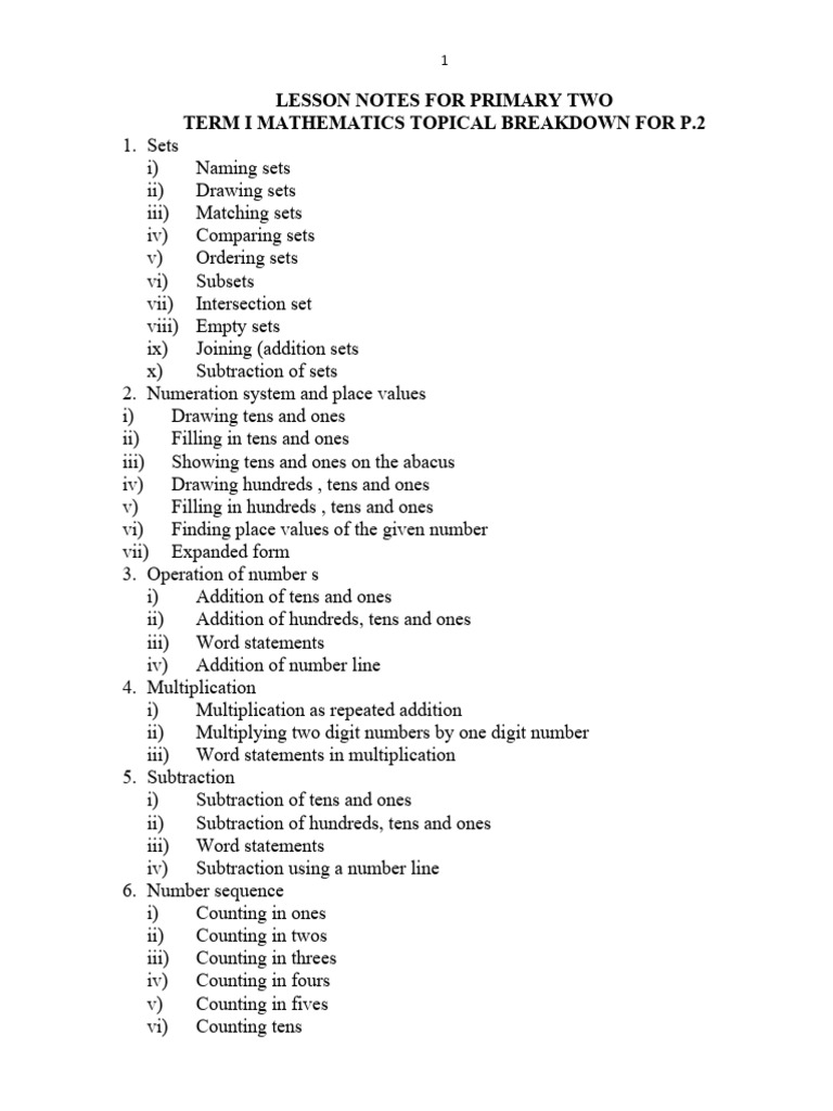 p.2 Primary Two MTC Notes Teacher - Ac | PDF