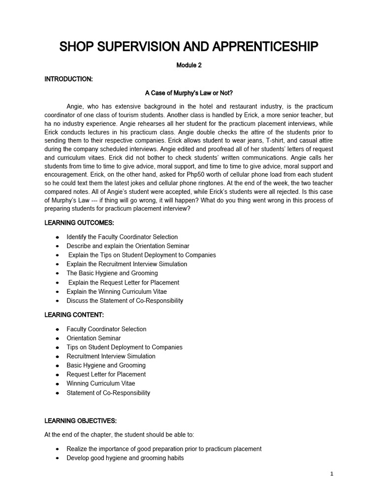 Module 2 InTech 222 SHOP SUPERVISION AND APPRENTICESHIP | PDF