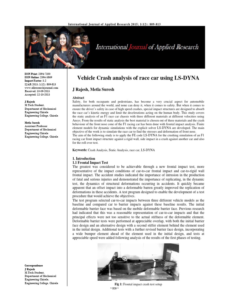 Vehicle Crash Analysis of Race Car Using LS-DYNA: J Rajesh, Metla Suresh | PDF | Traffic ...
