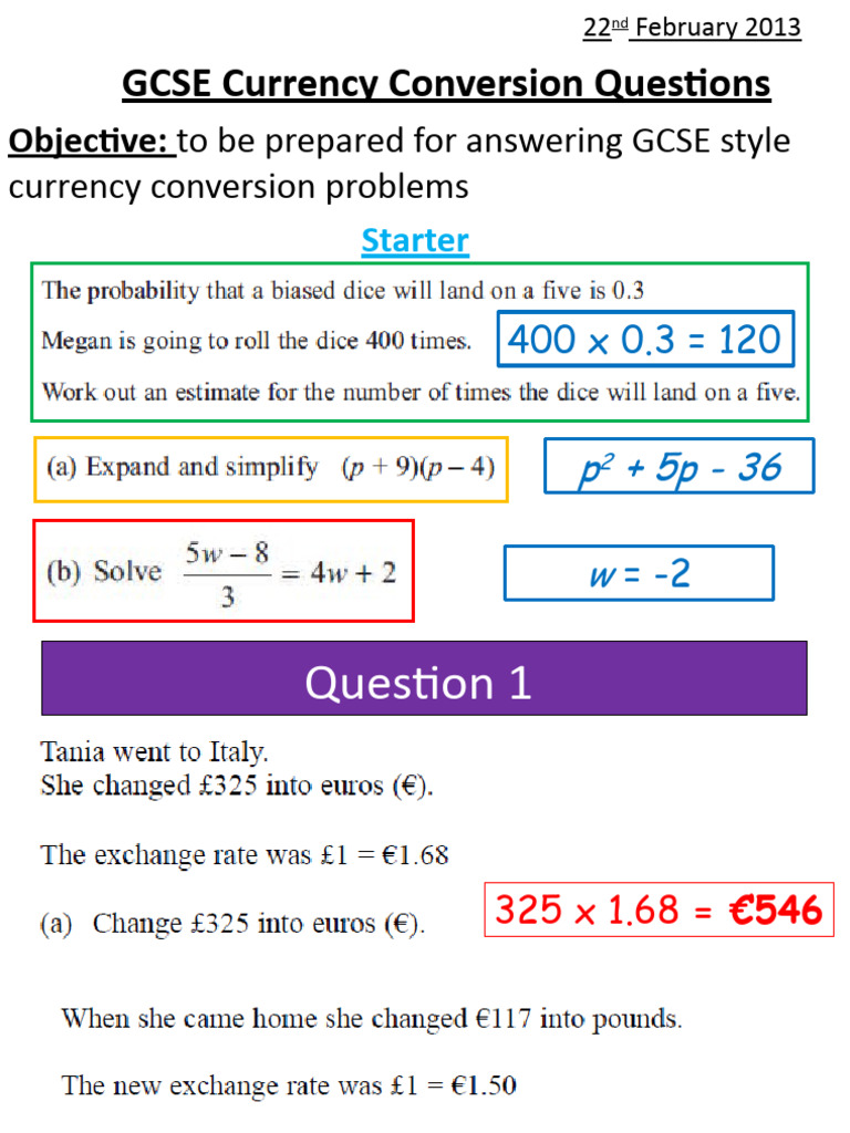 Currency Conversion GCSE Questions | PDF