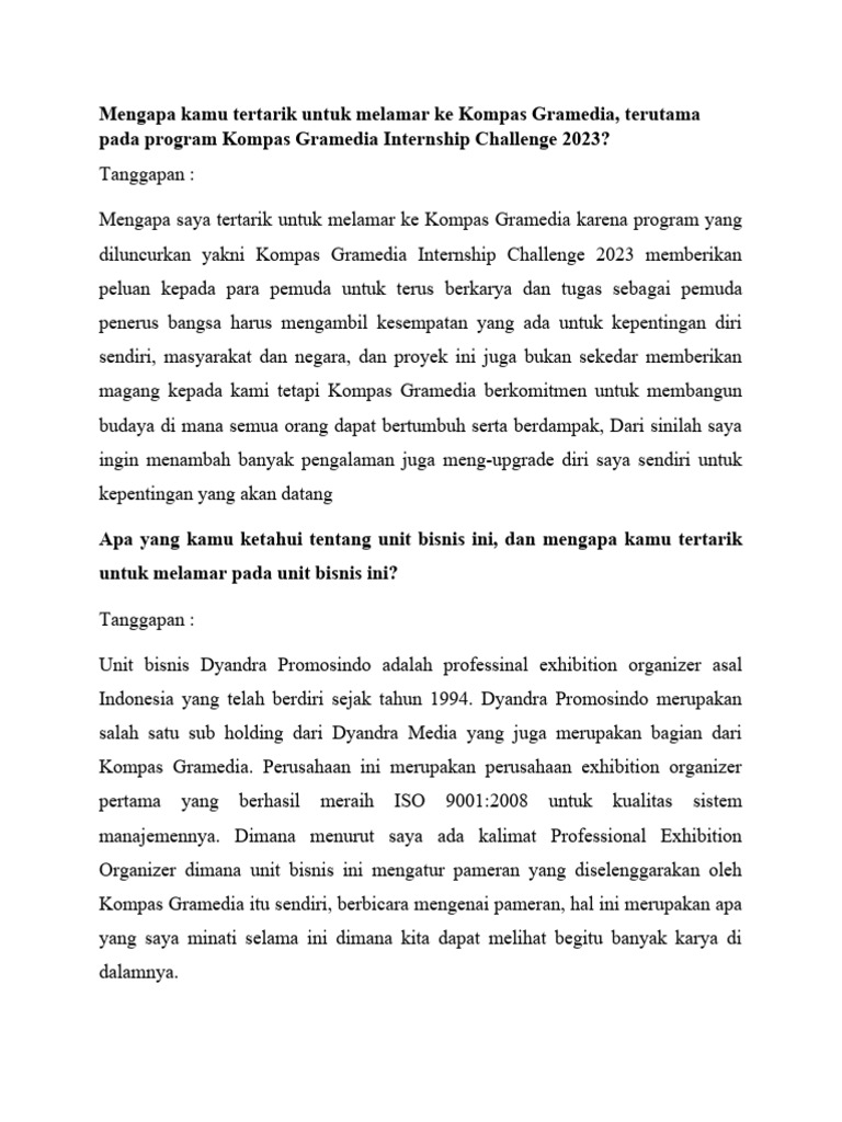 Mengapa Kamu Tertarik Untuk Melamar Ke Kompas Gramedia | PDF