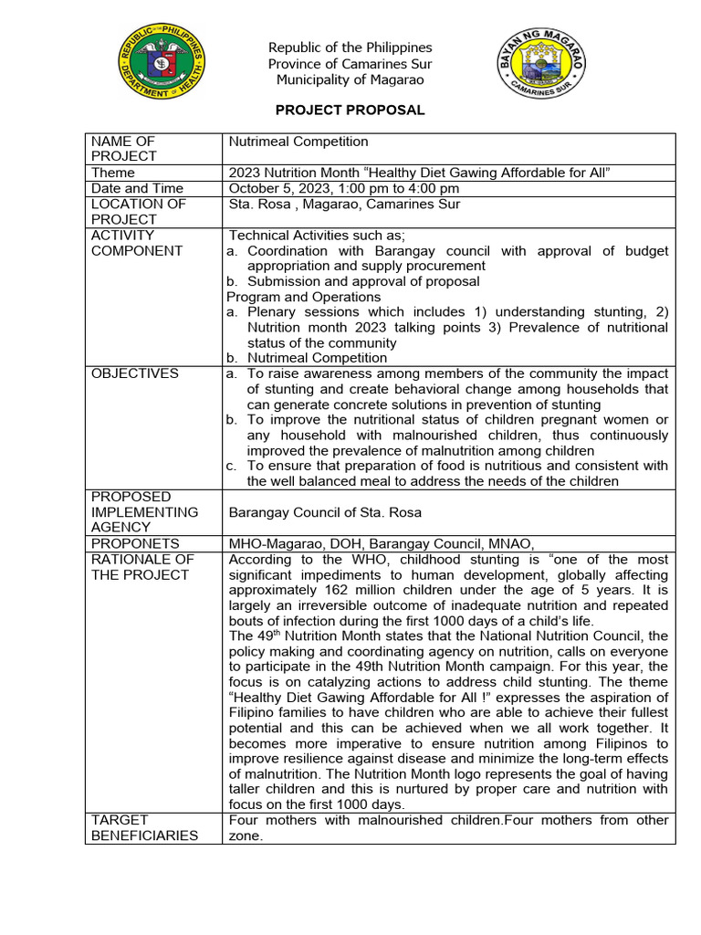 Nutrimeal Competition Proposal 2023 | PDF | Malnutrition | Nutrition