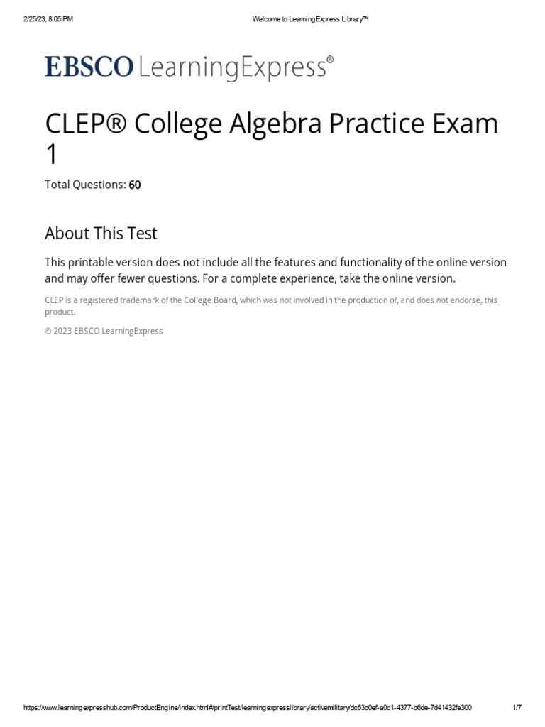 College Algebra Practice CLEP | PDF