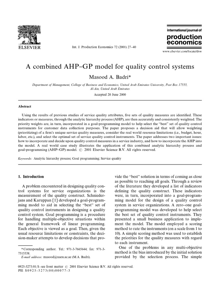 A Combined Ahp Gp Model For Quality Cont Pdf