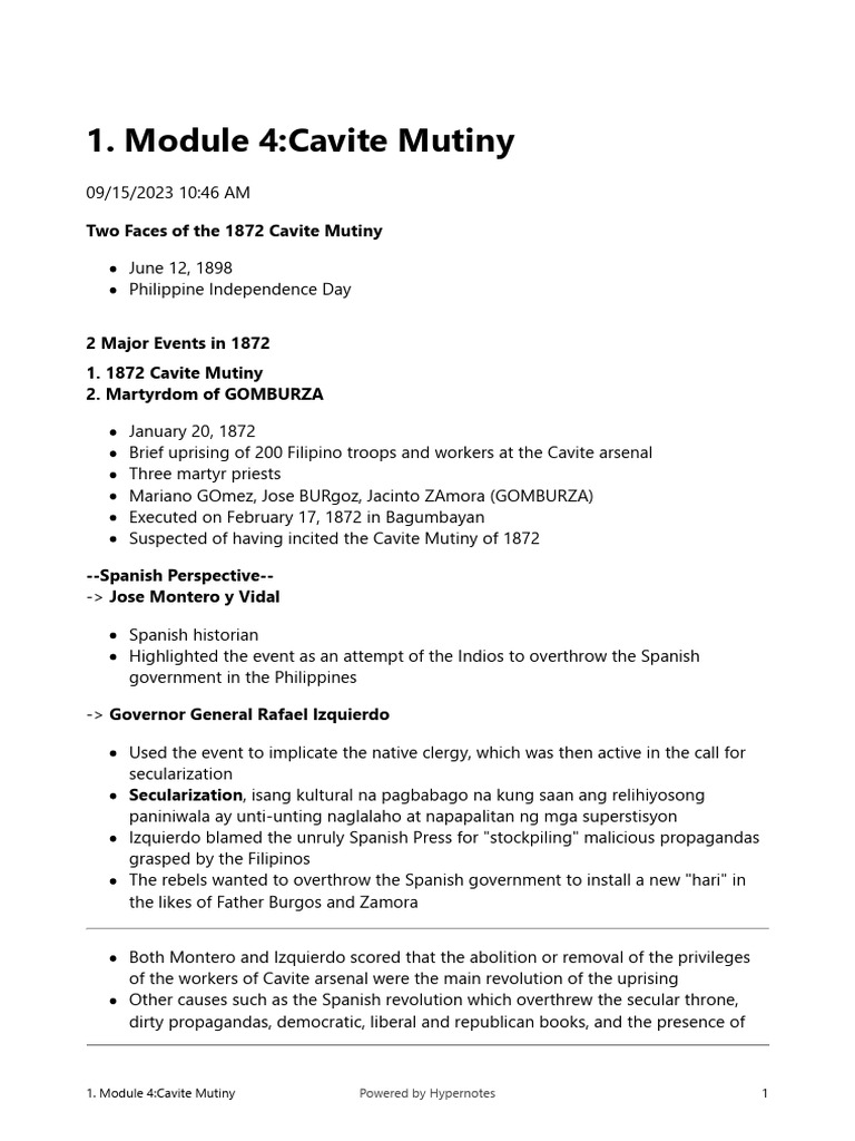Module 4 - Cavite Mutiny | PDF | Philippines | Spanish Colonization Of ...