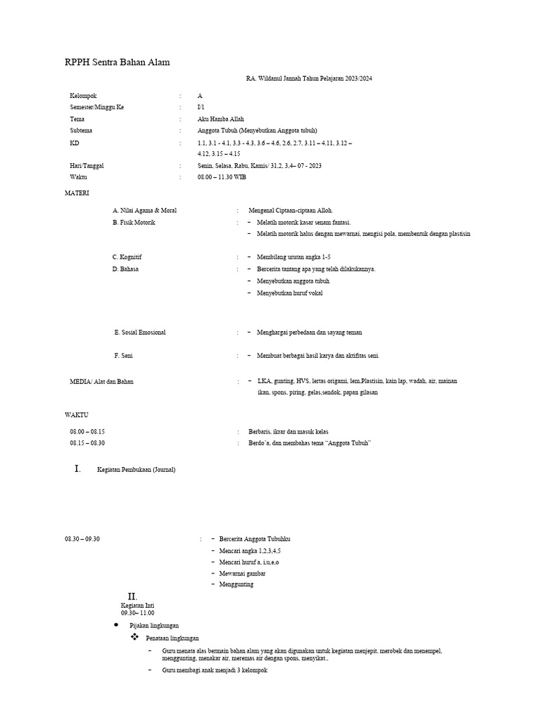 RPPH Sentra Bahan Alam H6 | PDF