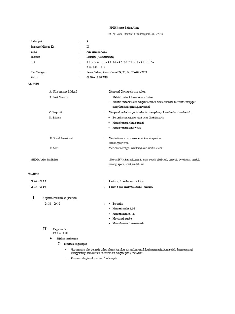 RPPH Sentra Bahan Alam H3 | PDF
