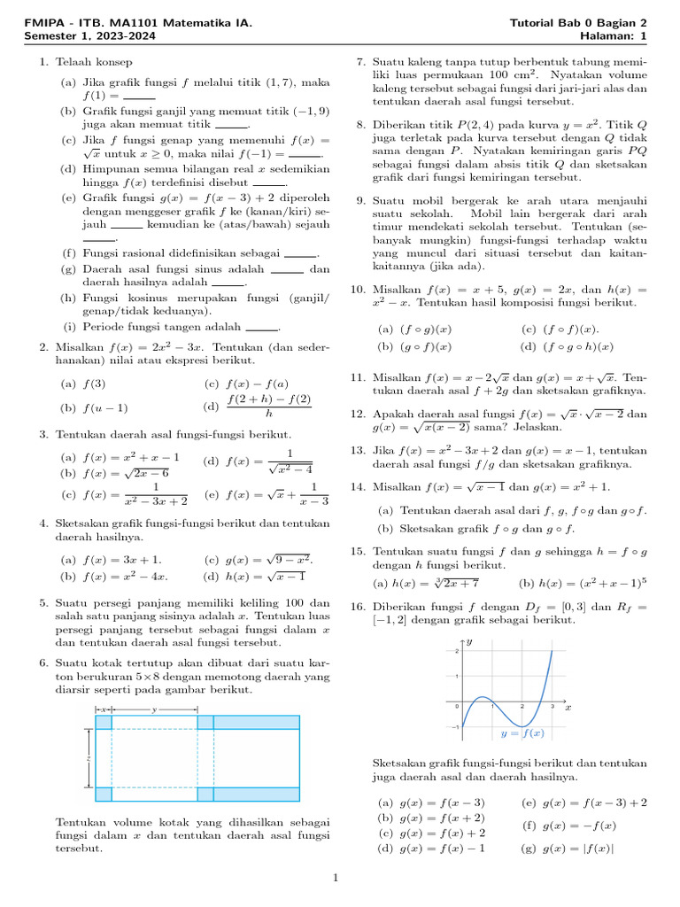 Tutorial MA1101 Bab 0 (Bagian 2) 2023-2024 | PDF