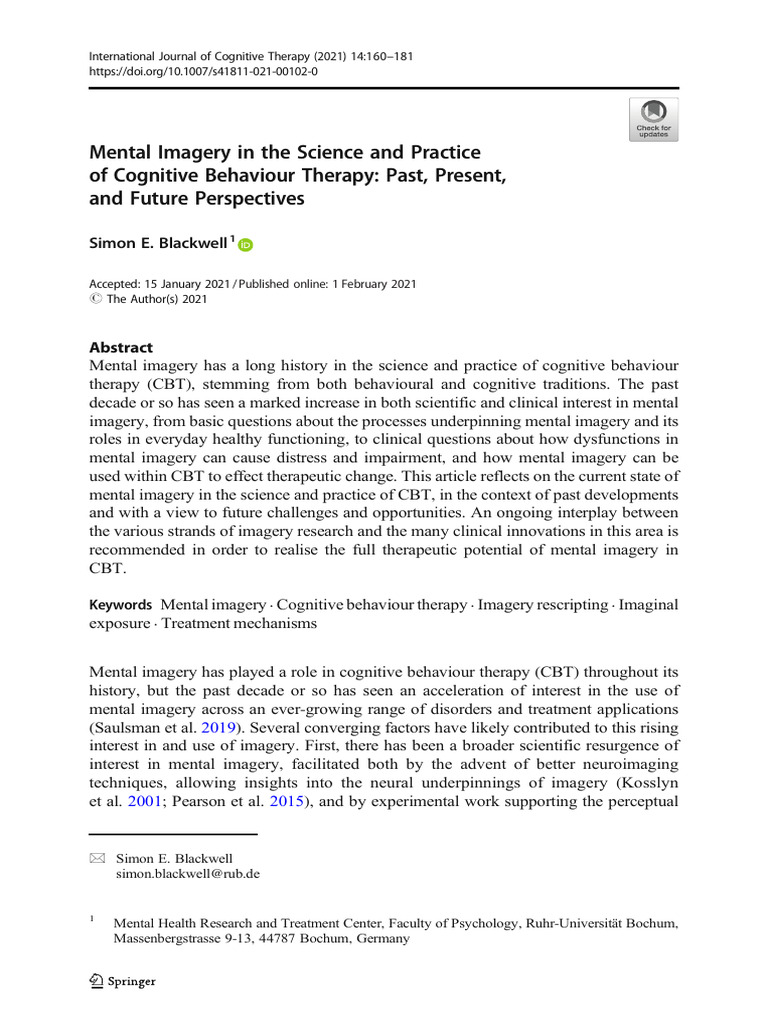 Mental Imagery in The Science and Practice of Cognitive Behaviour Therapy: Past, Present, and ...