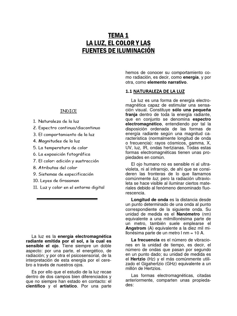 Luz, Color y Fuentes de Iluminación | PDF