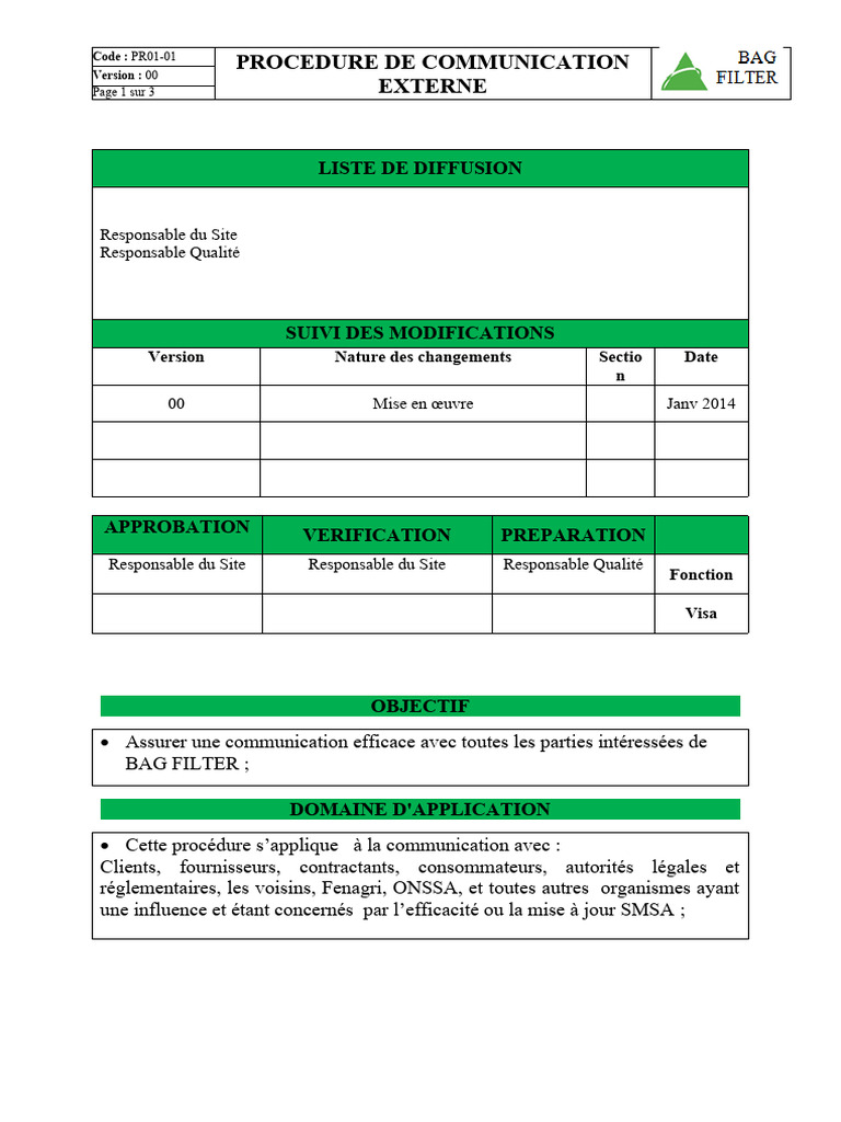 PR01-01 Procedure Communication Externe | PDF