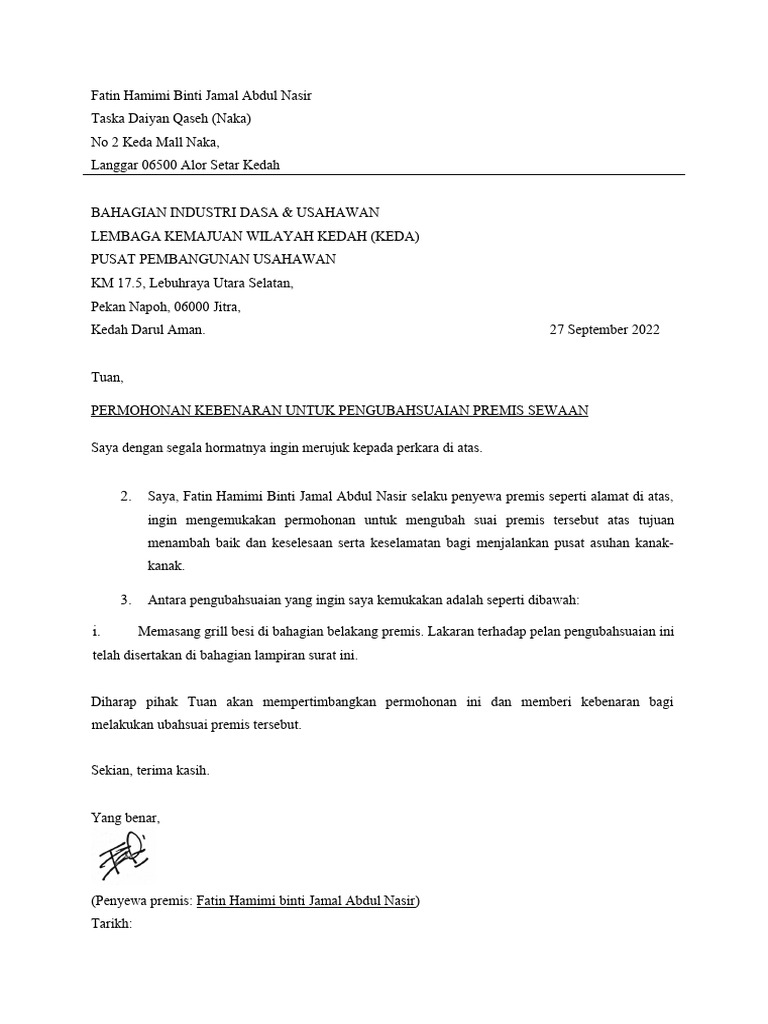 Surat Kebenaran Pengubahsuaian Premis | PDF