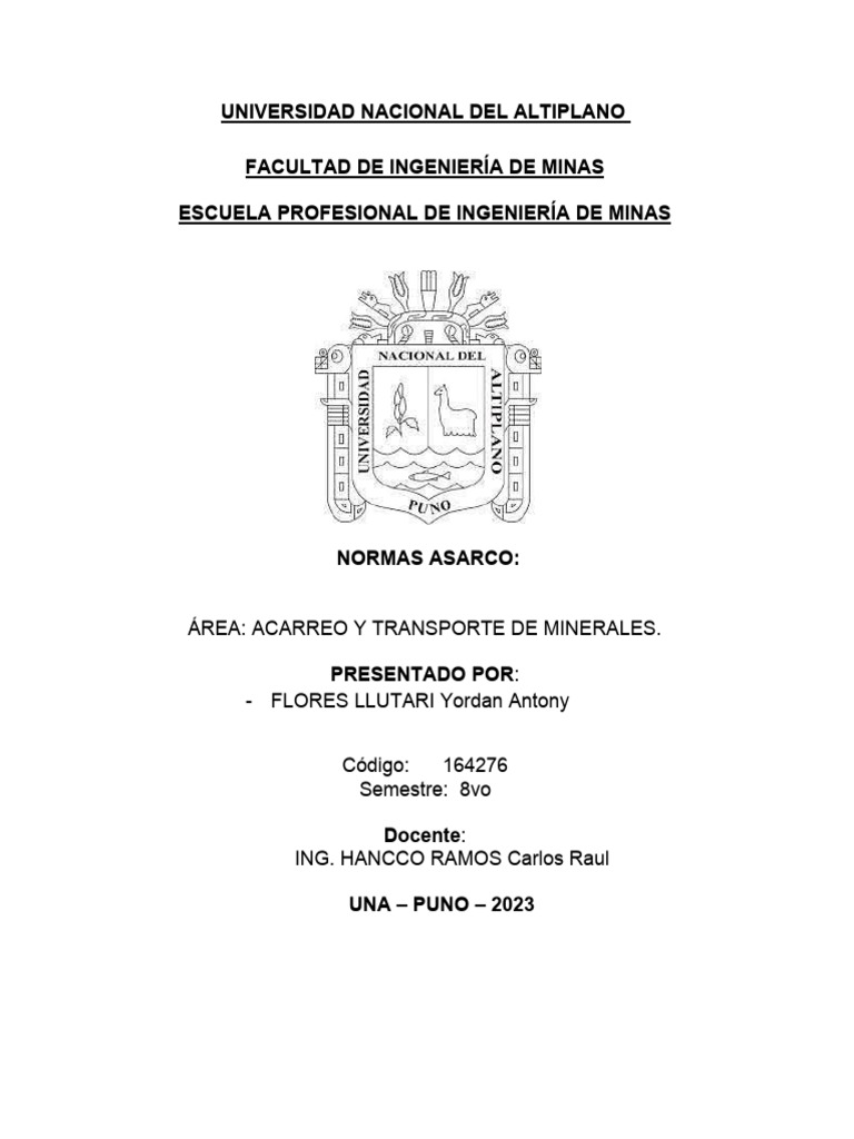 Normas ASARCO en Acarrreo Minero | PDF