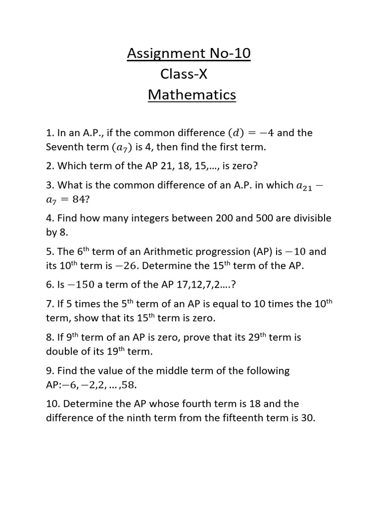 Assignment No-10 Class-X Mathematics: TH TH TH | PDF