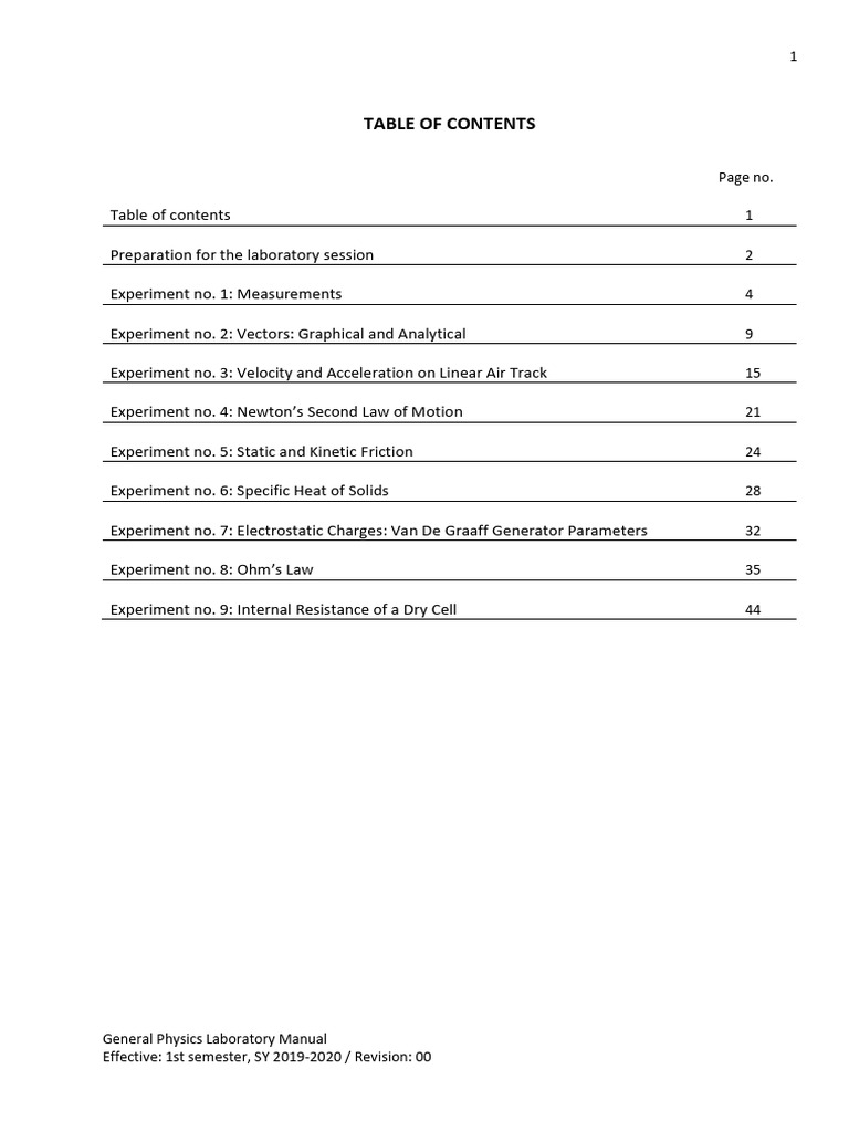 2 General Physics Laboratory Manual 00 Experiments | PDF