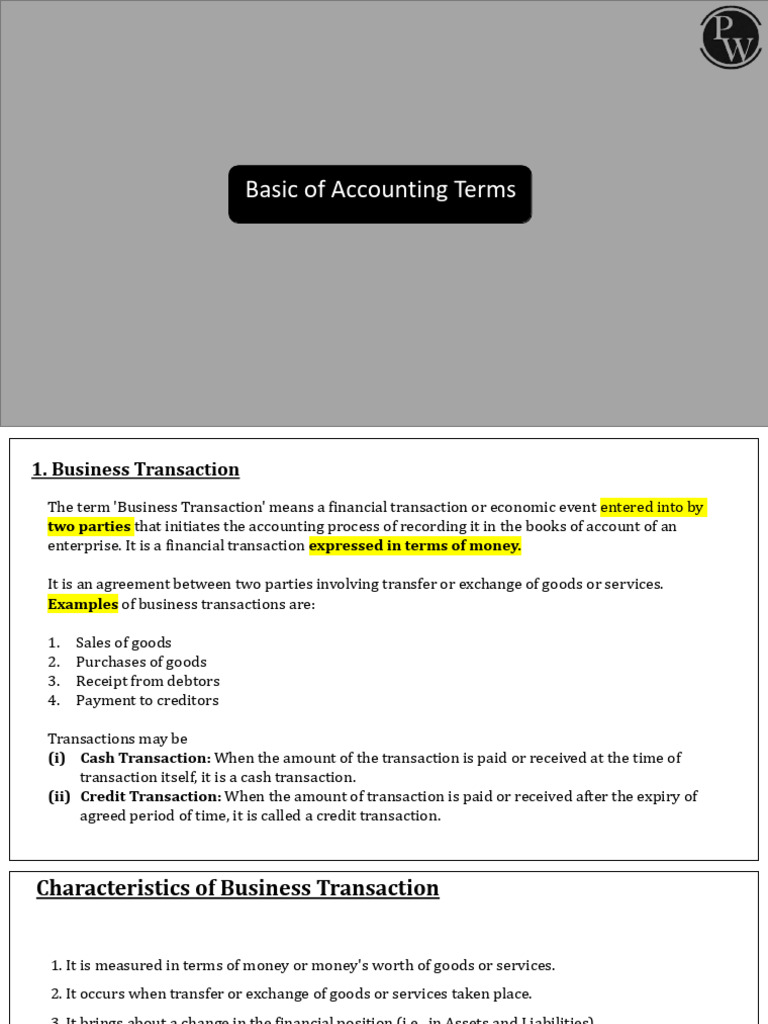 Basic of Accounting Terms - Short Notes - (Aarambh 2.0 2024) | PDF