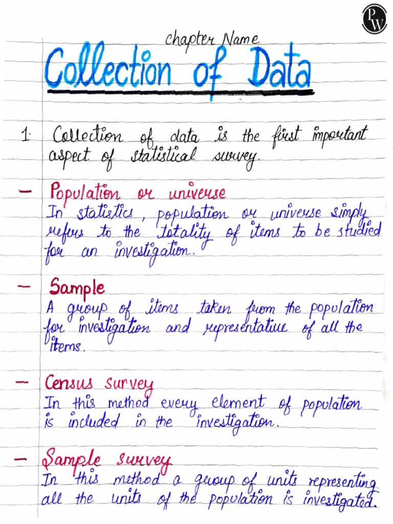 Collection of Data - Handwritten Notes - (Aarambh 2.0 2024) | PDF
