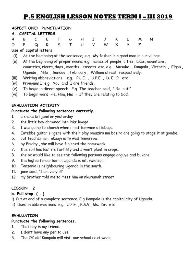 P.5 English Lesson Notes Term 3 | PDF