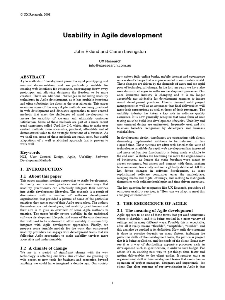 Usability in Agile Development: John Eklund and Ciaran Levingston | PDF | Usability | Agile ...