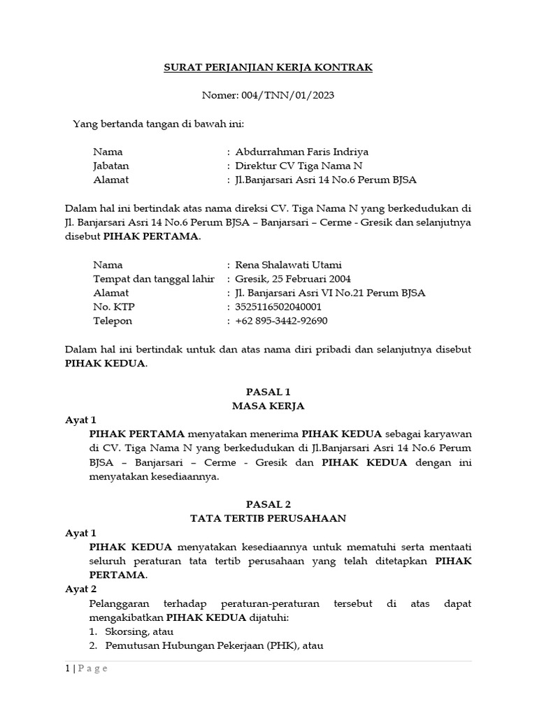 Contoh-surat-perjanjian-kerja-kontrak-FH-UII (1) | PDF
