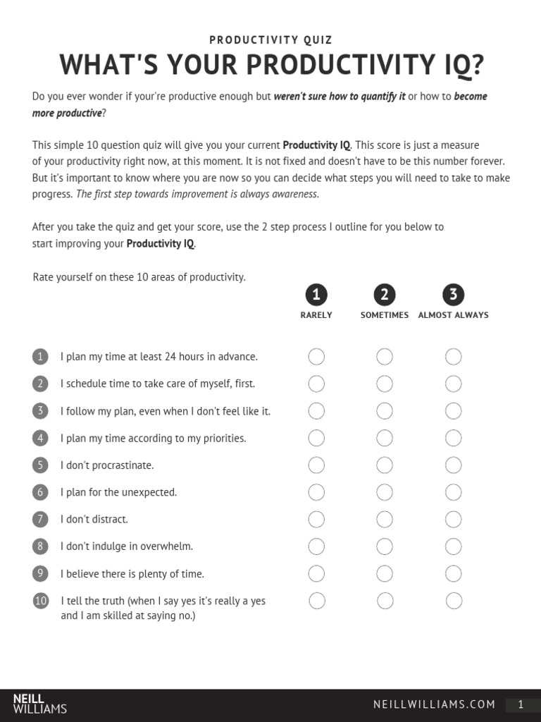Productivity IQ Quiz | PDF | Career & Growth | Lifestyle