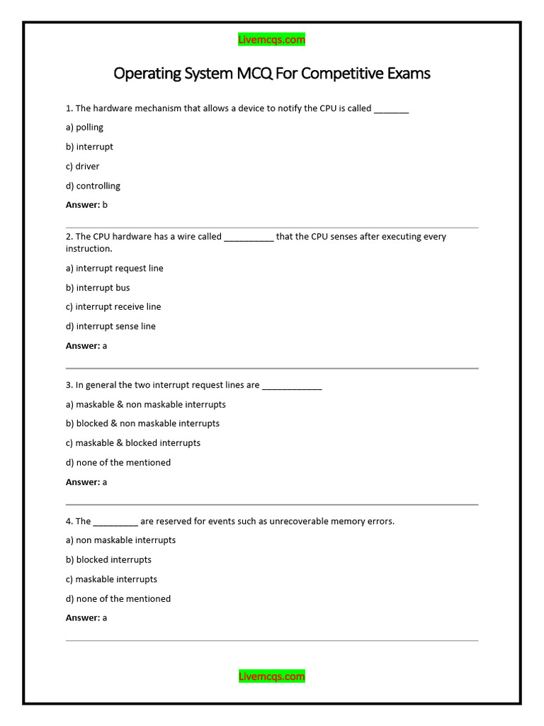 OS MCQs for Exam Preparation | PDF | Teaching Methods & Materials