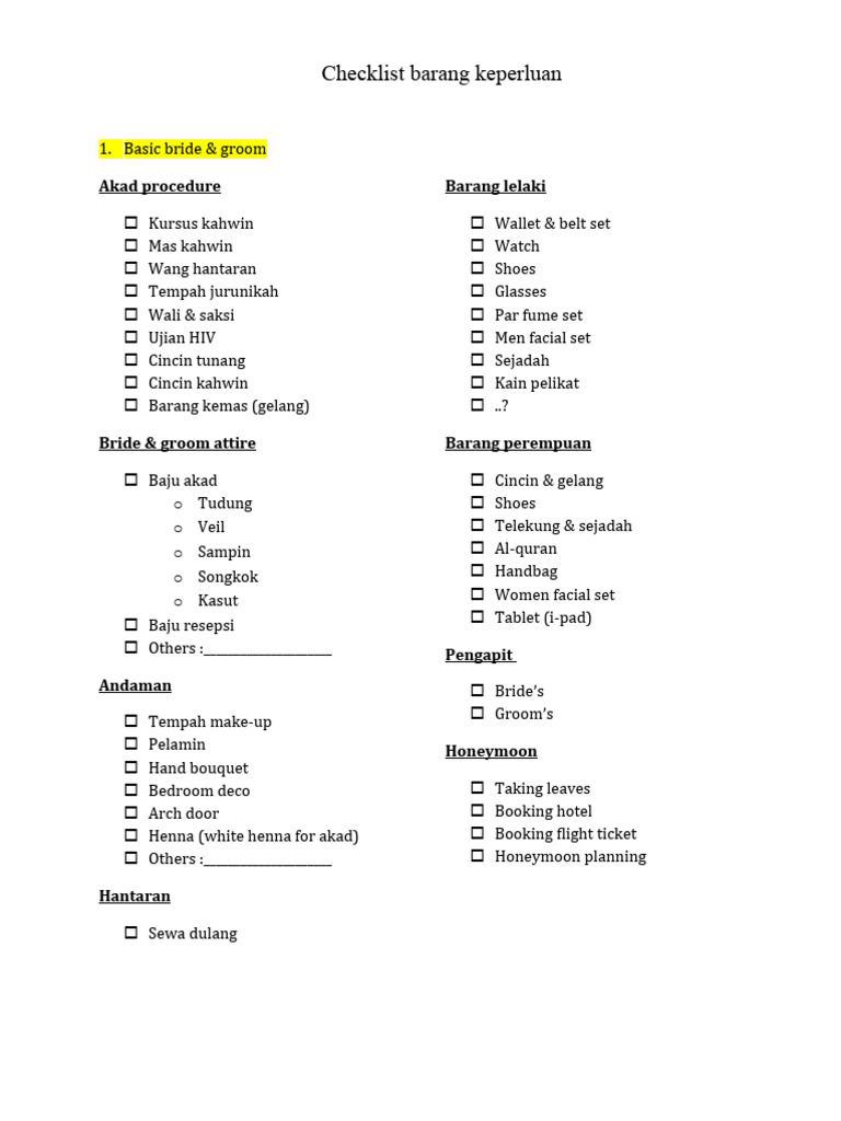 Wedding Checklist | PDF | Meetings | Rituals